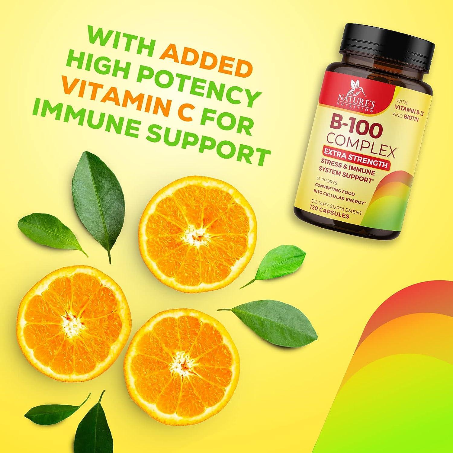 Super B Complex Plus Vitamin C - Immune & Energy Support - 120 Vegan ...