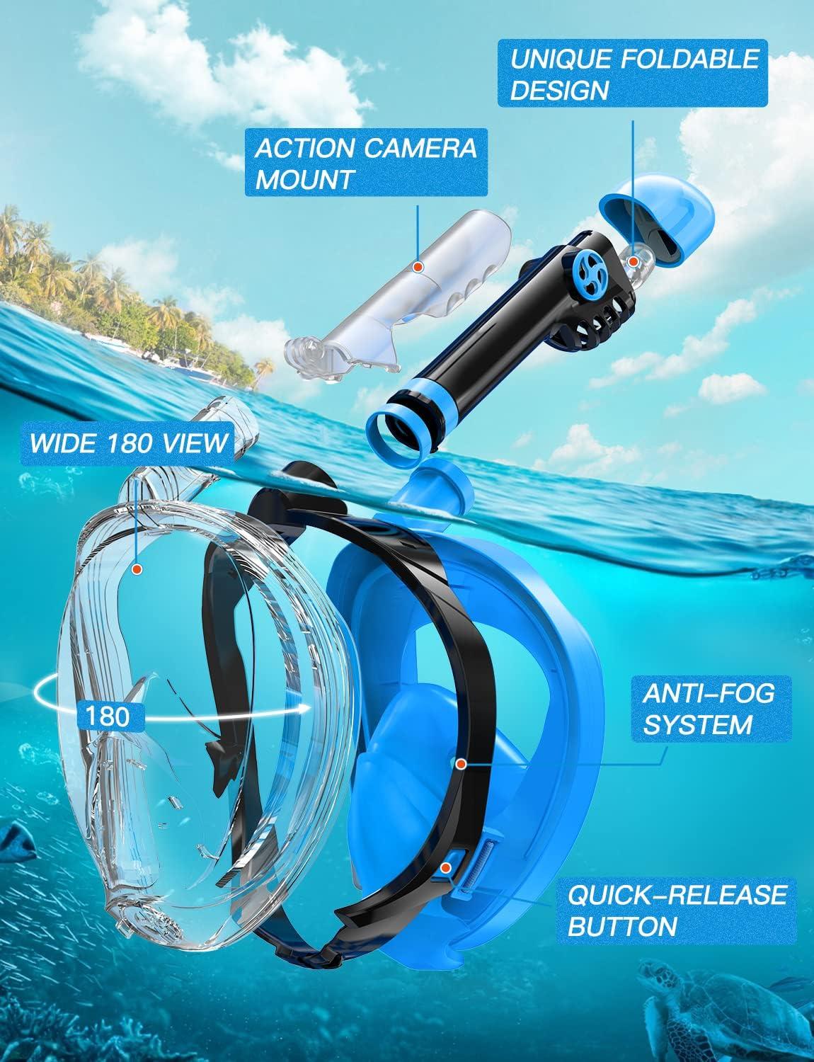 Full Face Snorkel Mask for Adults - Anti-Fog Diving Gear with Safety ...