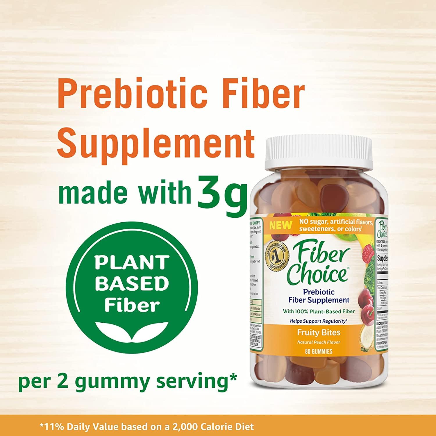 Fiber Choice Peach Gummies 80 Count - Daily Prebiotic Fiber Supplement ...