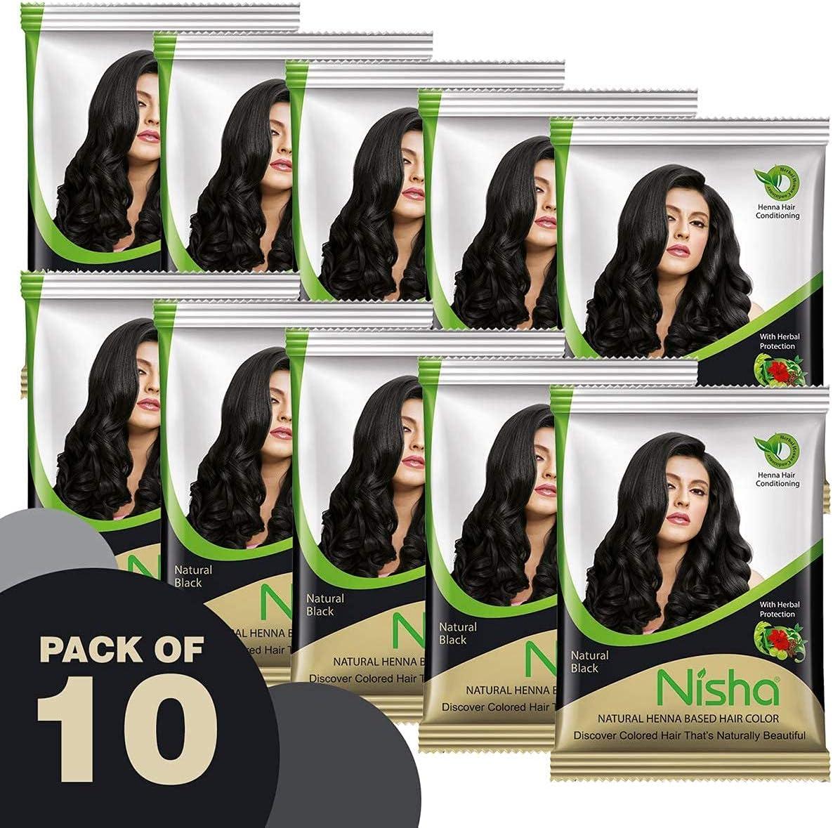 Nisha Henna Based Natural Black Hair Color 10 Gm Pack of 10 Henna Hair ...