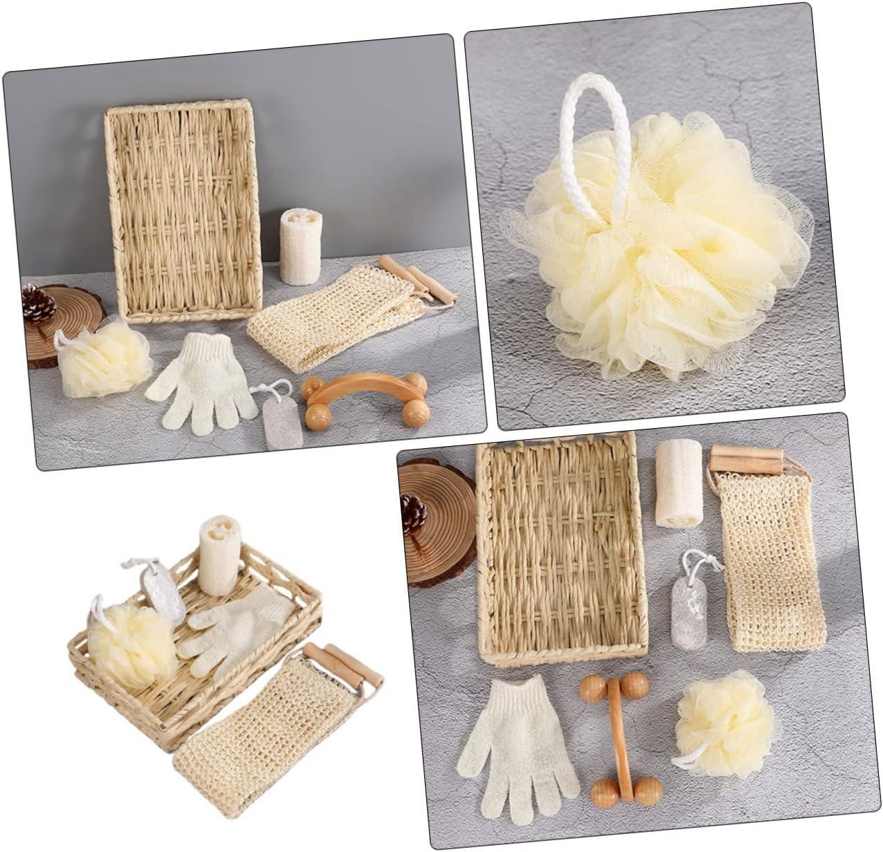 Hemoton Bath Flower Set - Body and Foot Scrubber in Rectangular Basket ...
