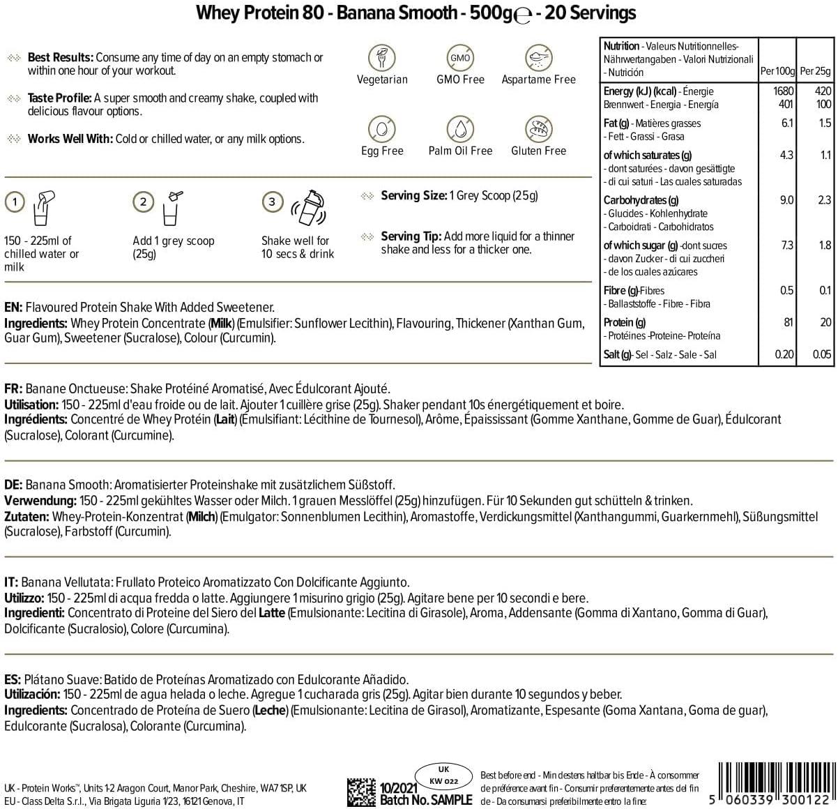 Protein Works Whey 80 Protein Powder - Banana Smooth | Premium Low ...