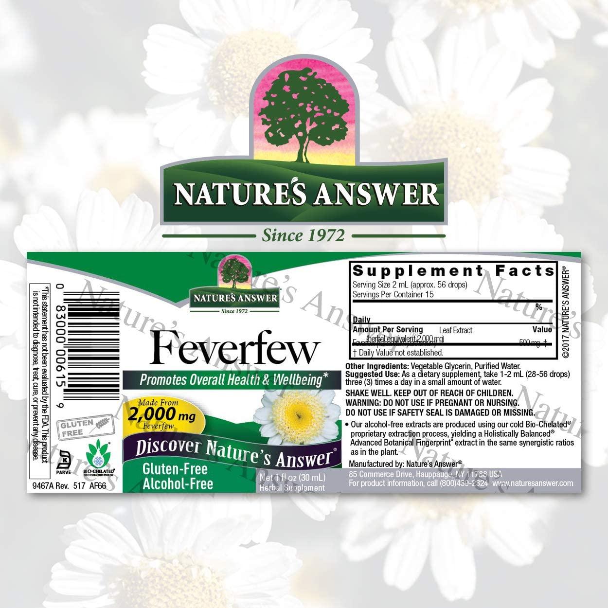Natureâ€™s Answer Feverfew Supplement - Alcohol-Free 1 oz | Migraine Relief & Inflammation ...