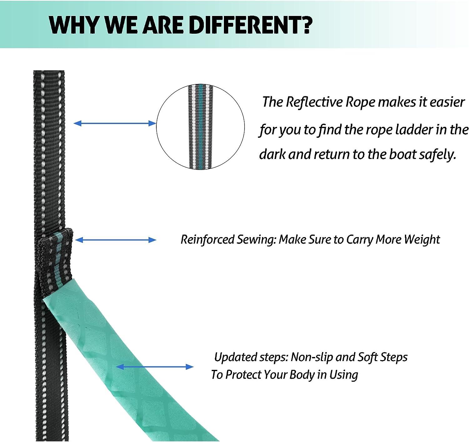 Marine System 3-Step Boat Rope Ladder Extension for Sailboat, Kayak ...