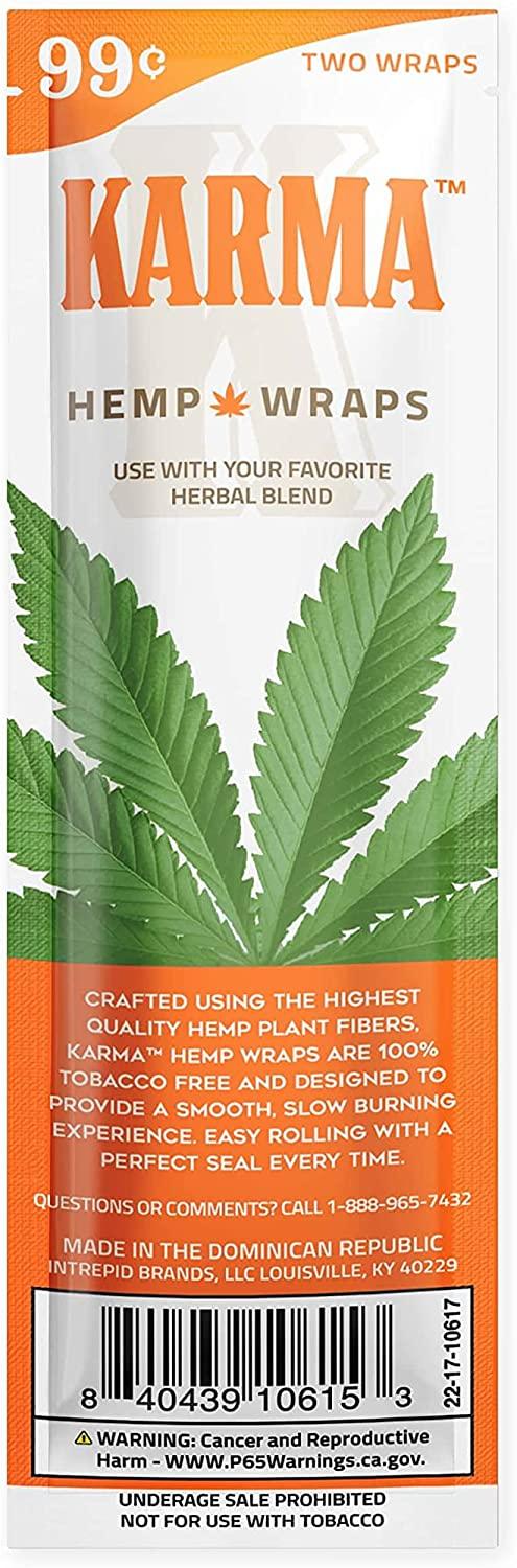 Karma Hemp Natural Wraps - Non GMO - 2 Wraps/Pack - 25 Packs Display (Tropic Trip)