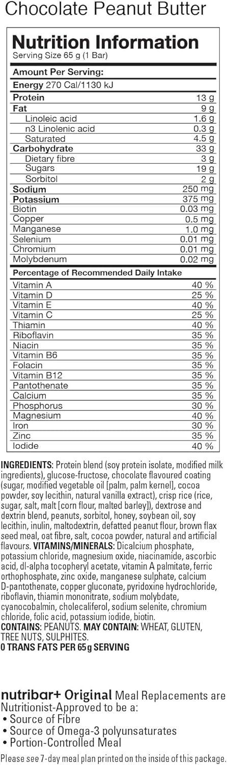 Nutribar Original Chocolate Peanut Butter Flavoured Protein Bars Meal ...