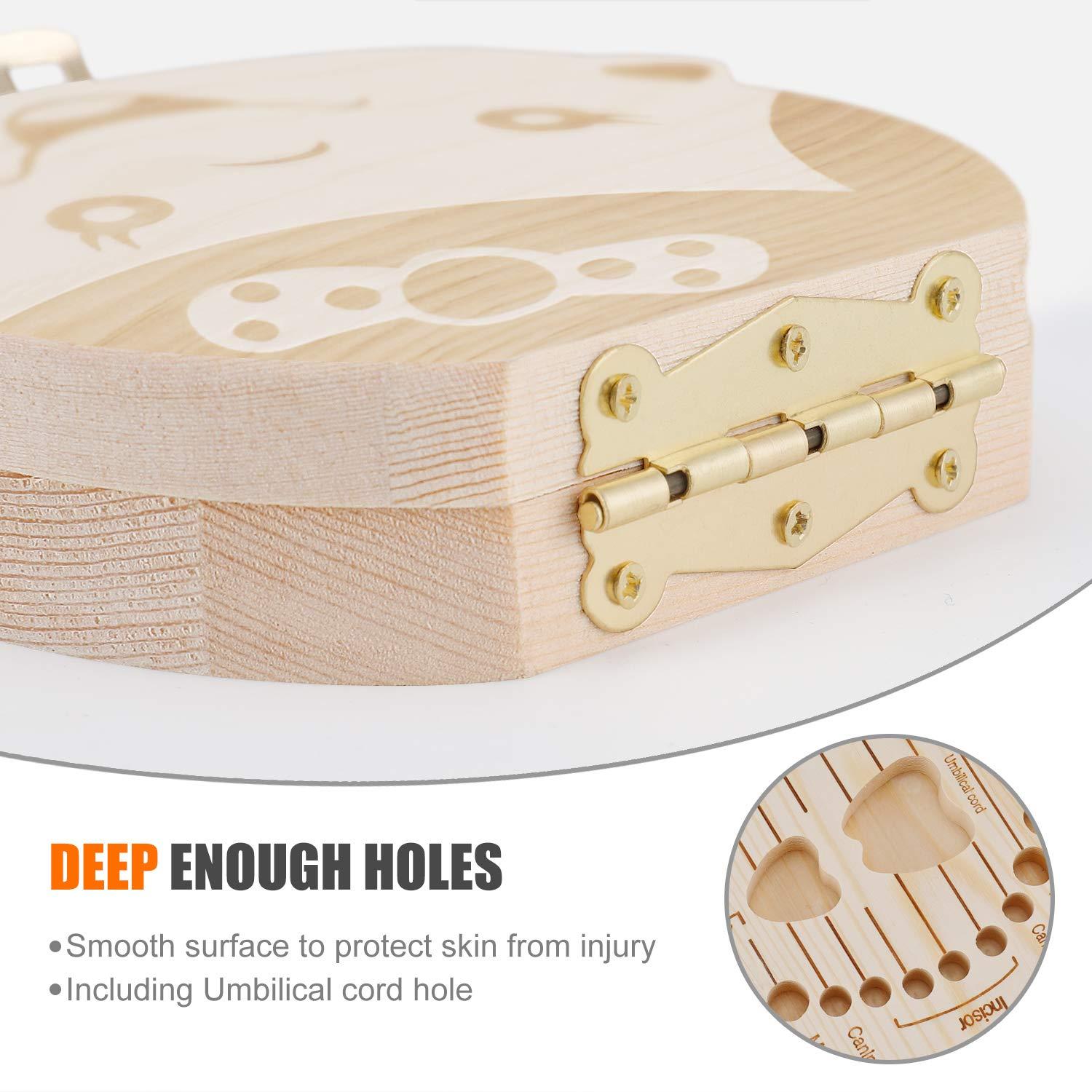 NASHRIO Baby Tooth Box - Wooden Kids Keepsake Organizer with Tweezers ...