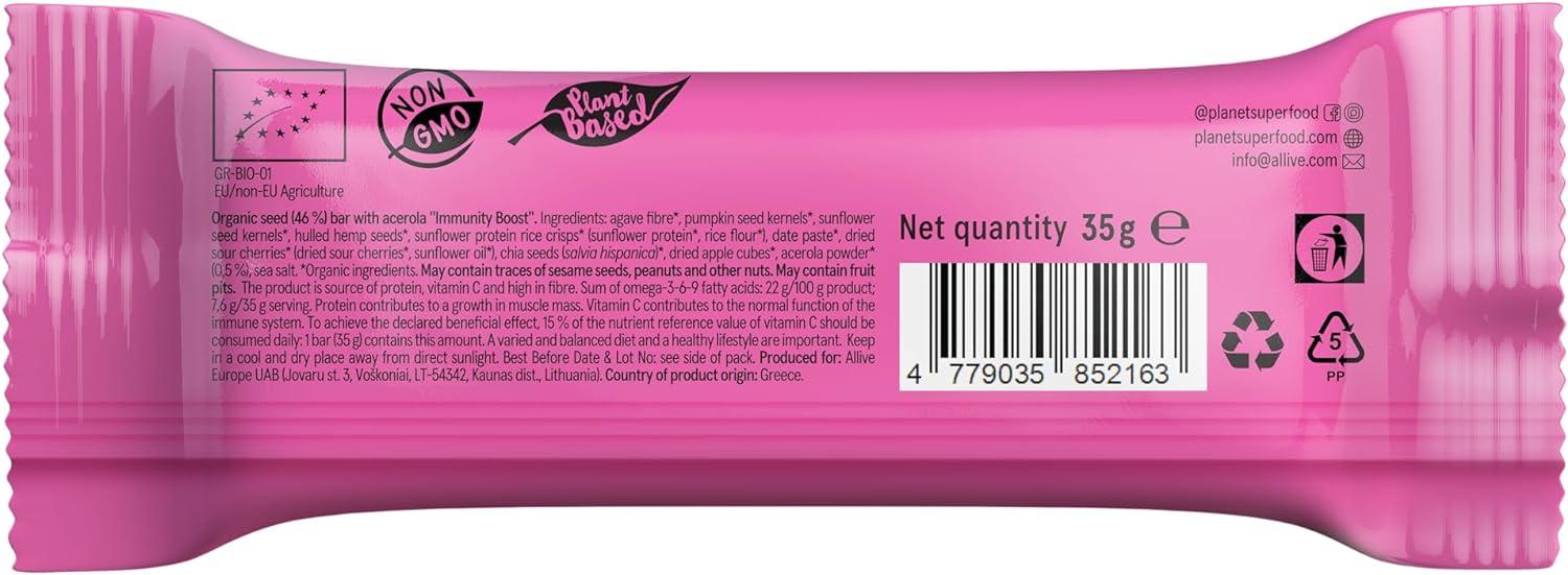 Organic Seed Bars with Acerola - 24 x 35g - Immunity Boost - High Fiber ...