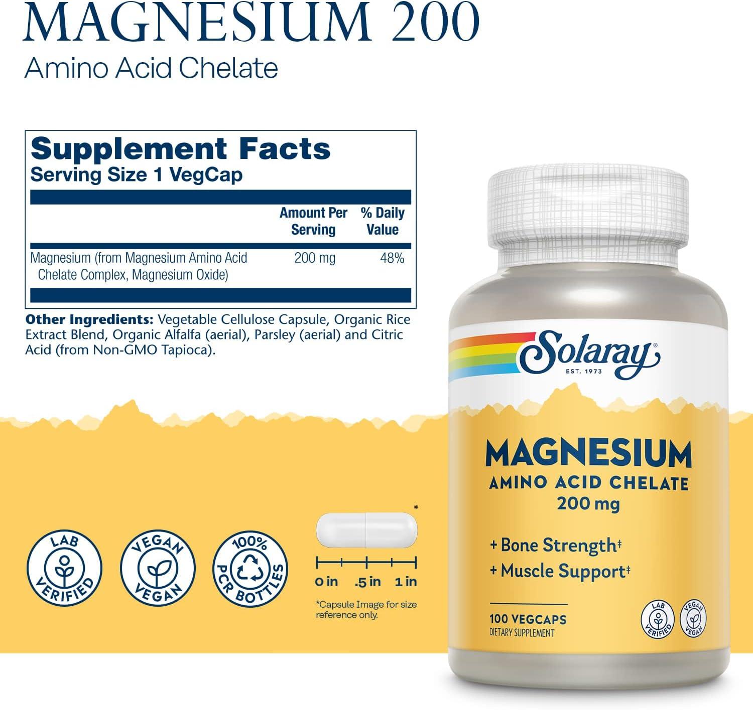 Solaray Magnesium Amino Acid Chelate - Bone Strength, Muscle & Nerve ...