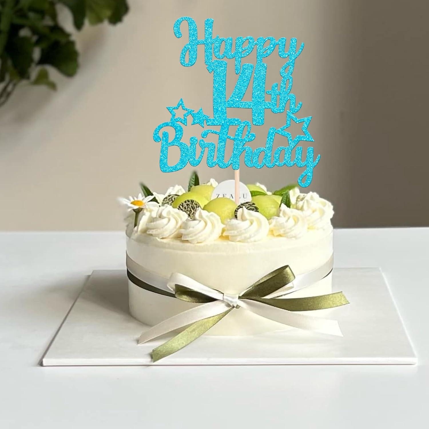 SYKYCTCY 1 Pack Happy 14th Birthday Cake Topper Glitter Star 14 ...