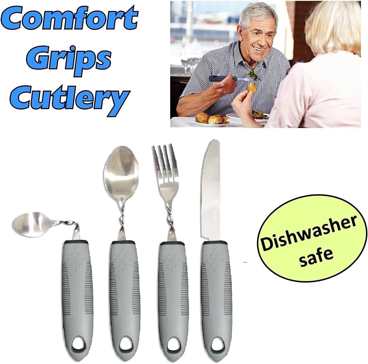 Extra Wide Bendable Cutlery Set with Chunky Handles - Easy Grip Dining ...