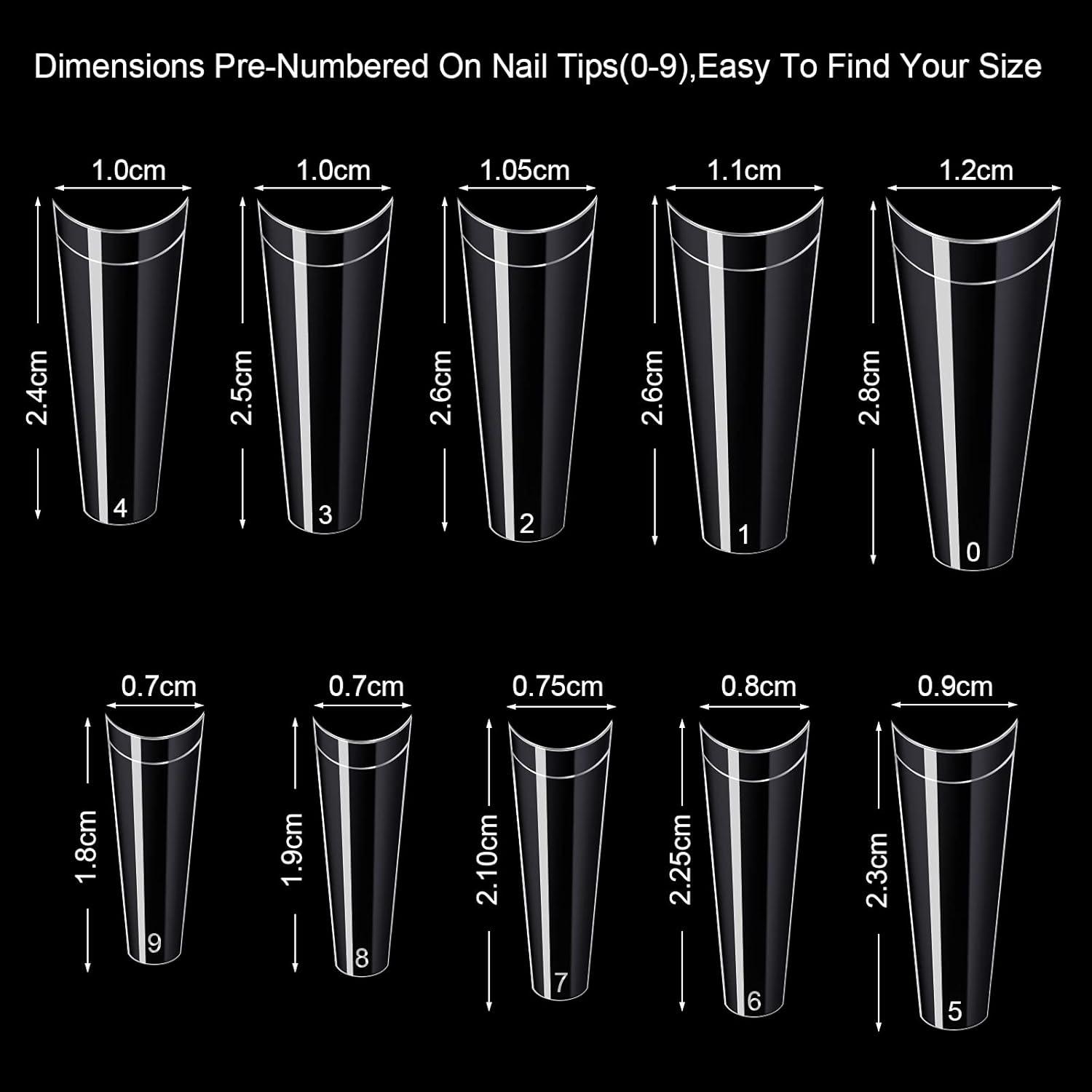 Buy 500 Transparent Trapezoid Art Fake Nails Tips - 10 Sizes for Women ...