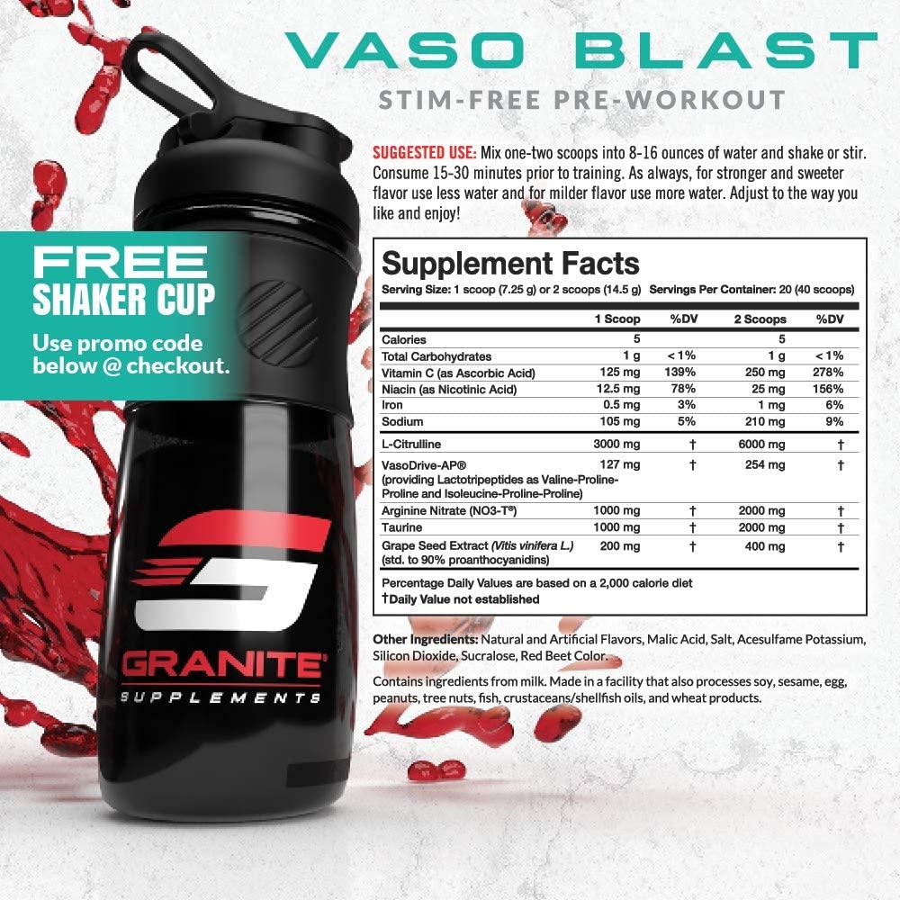Granite Vaso Blast Advanced Pre-Workout with Grapeseed Extract & Arginine Nitrite - Stim-Free ...