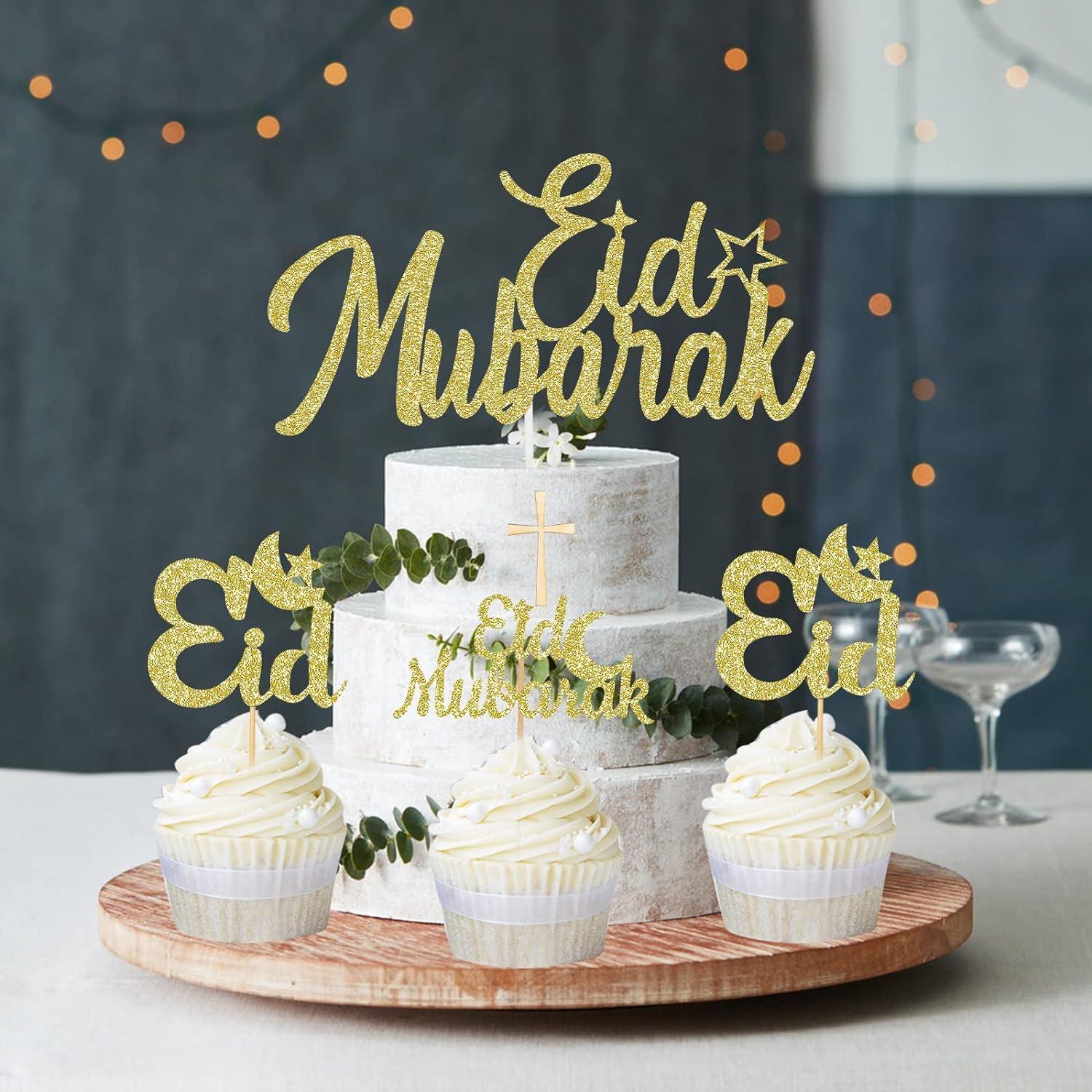 Gold Glitter Eid Mubarak Cake Topper and Cupcake Toppers for Mubarak ...