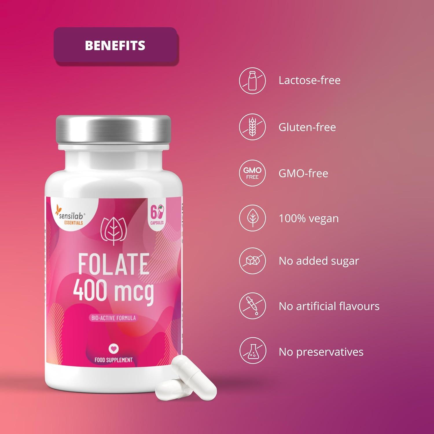 Essentials Folate 400 mcg Supplement - Bioactive Form of Folic Acid ...