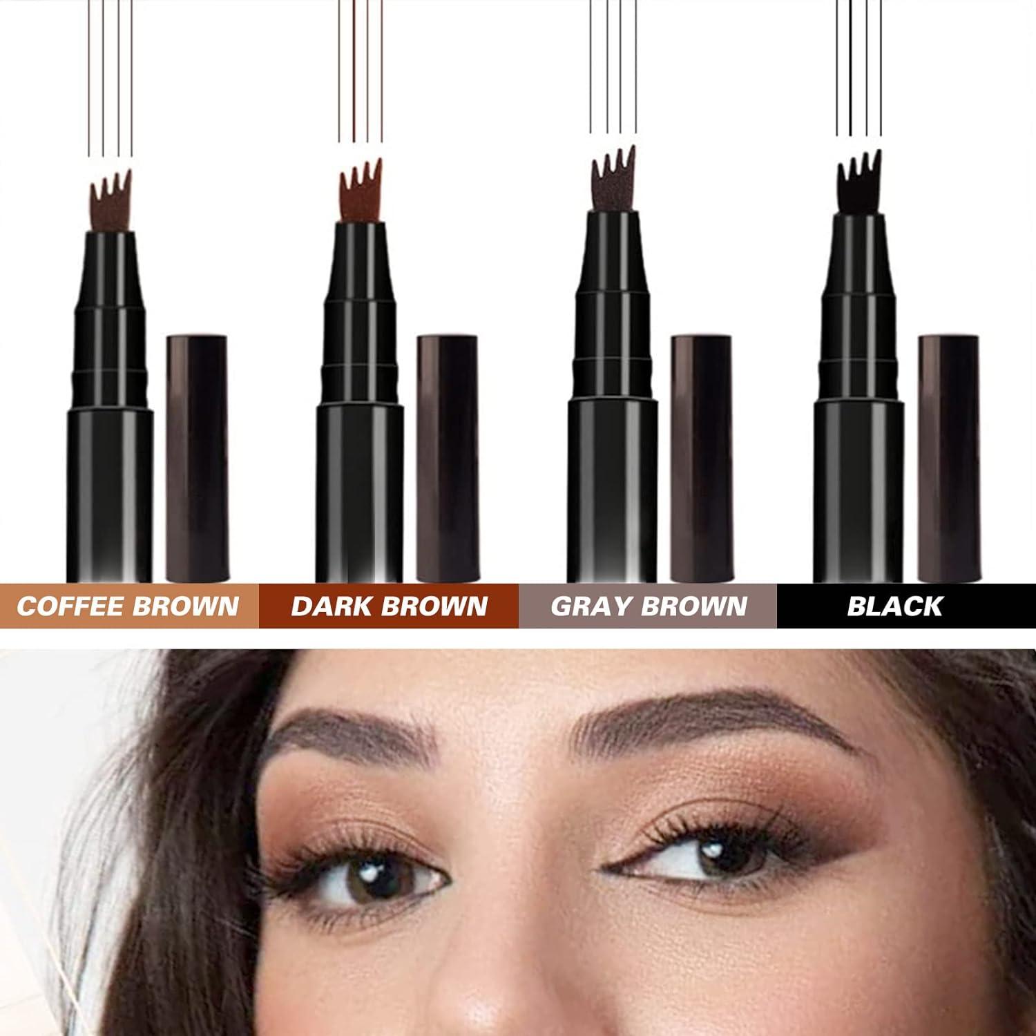 4-Tip Microblade Eyebrow Pen - Waterproof & Smudge-Proof Dark Brown ...