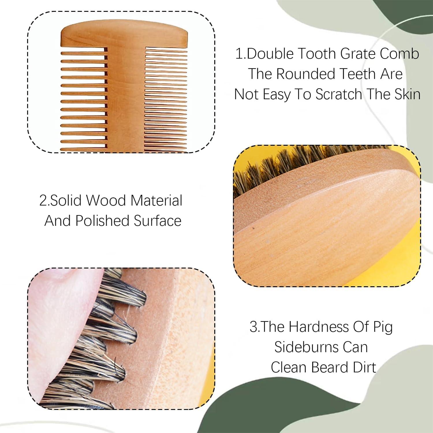 2PCS Portable Beard Brush Comb Set for Men - Boar Bristle Brush for ...