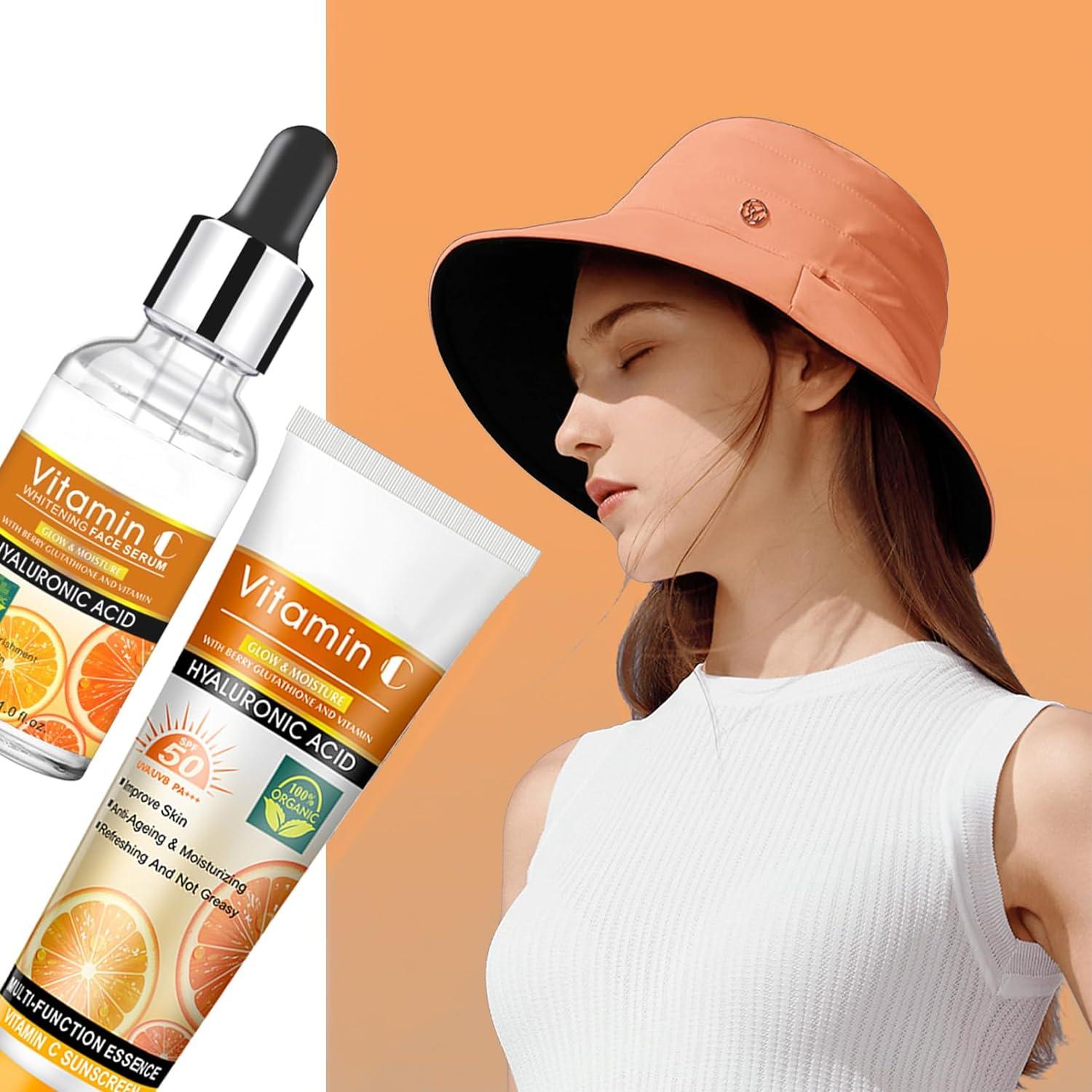 SPF 50 Face Sunscreen Set with Vitamin C Serum - Anti Aging & Sun ...