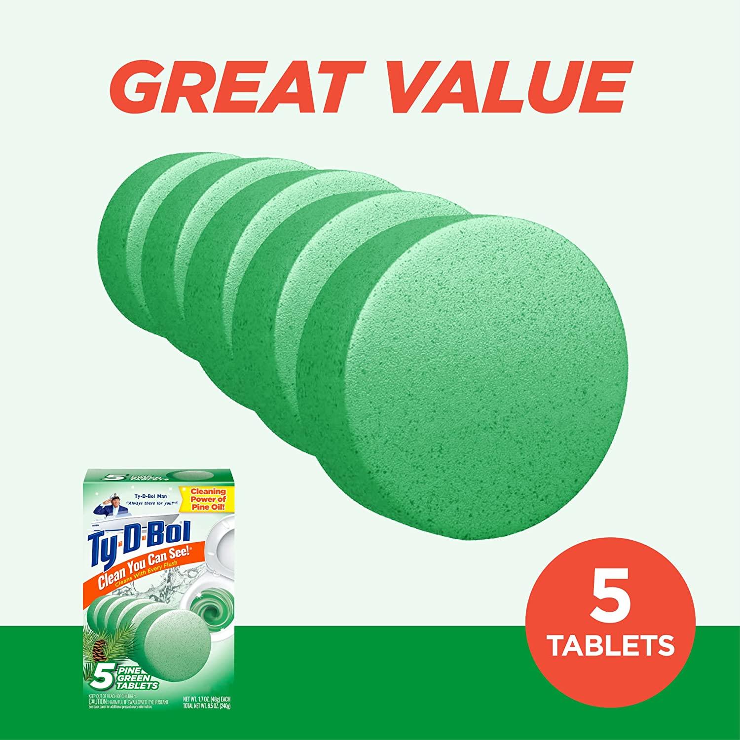 Ty-D-Bol Toilet Cleaner - Pine Green, Deodorizes & Cleans, 5 Tablets ...
