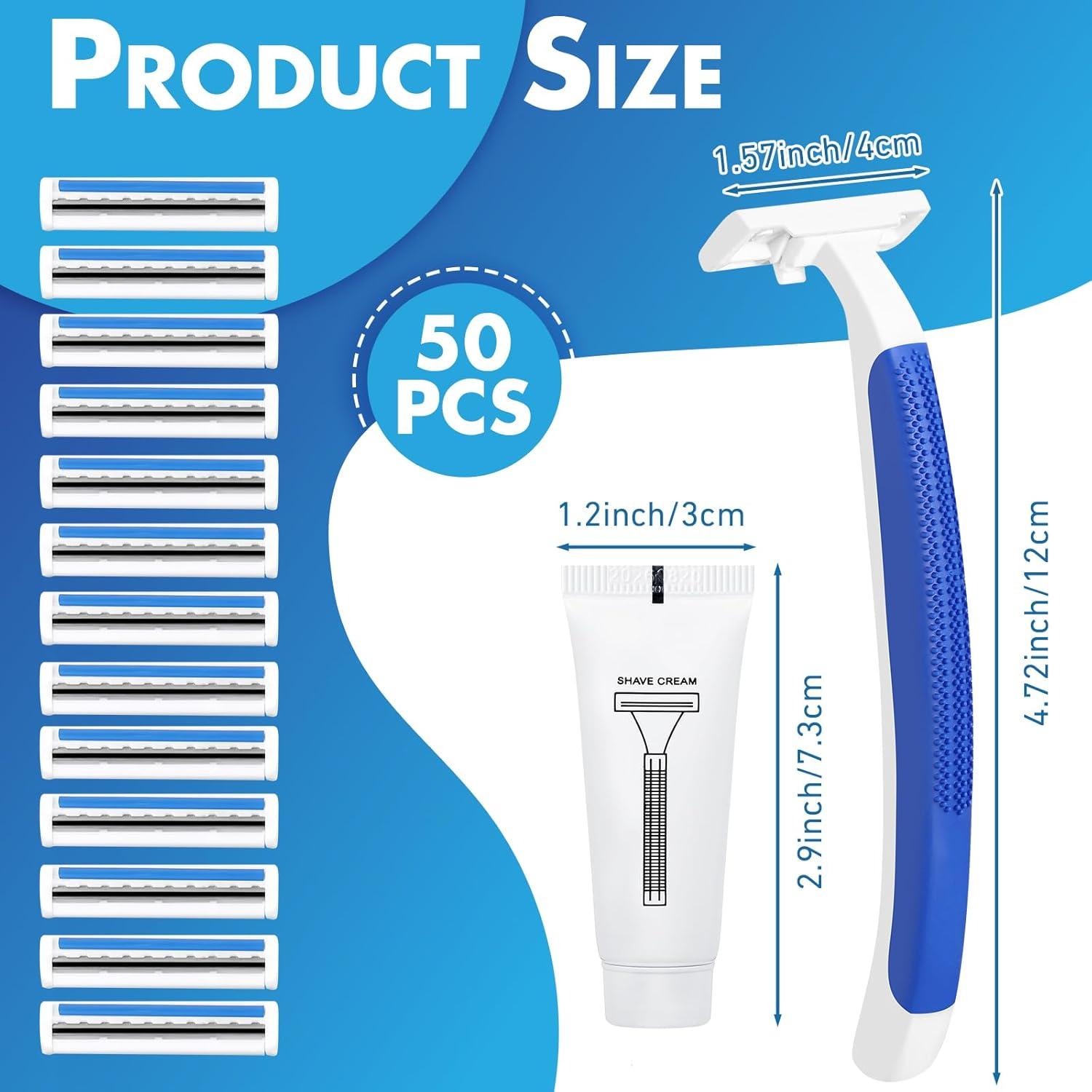 50 Sets Disposable Razors in Bulk - Twin Blade Razors with Shaving ...
