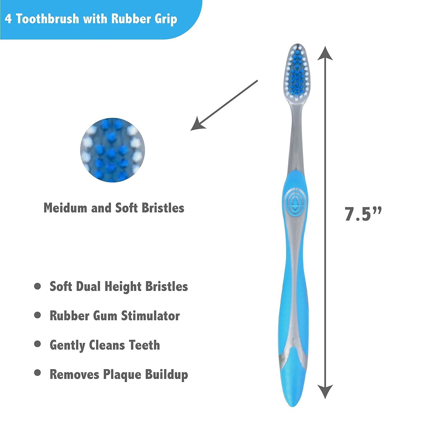 BioSwiss Pack of 4 Soft Bristle Toothbrushes with Rubber Grip | Tongue ...