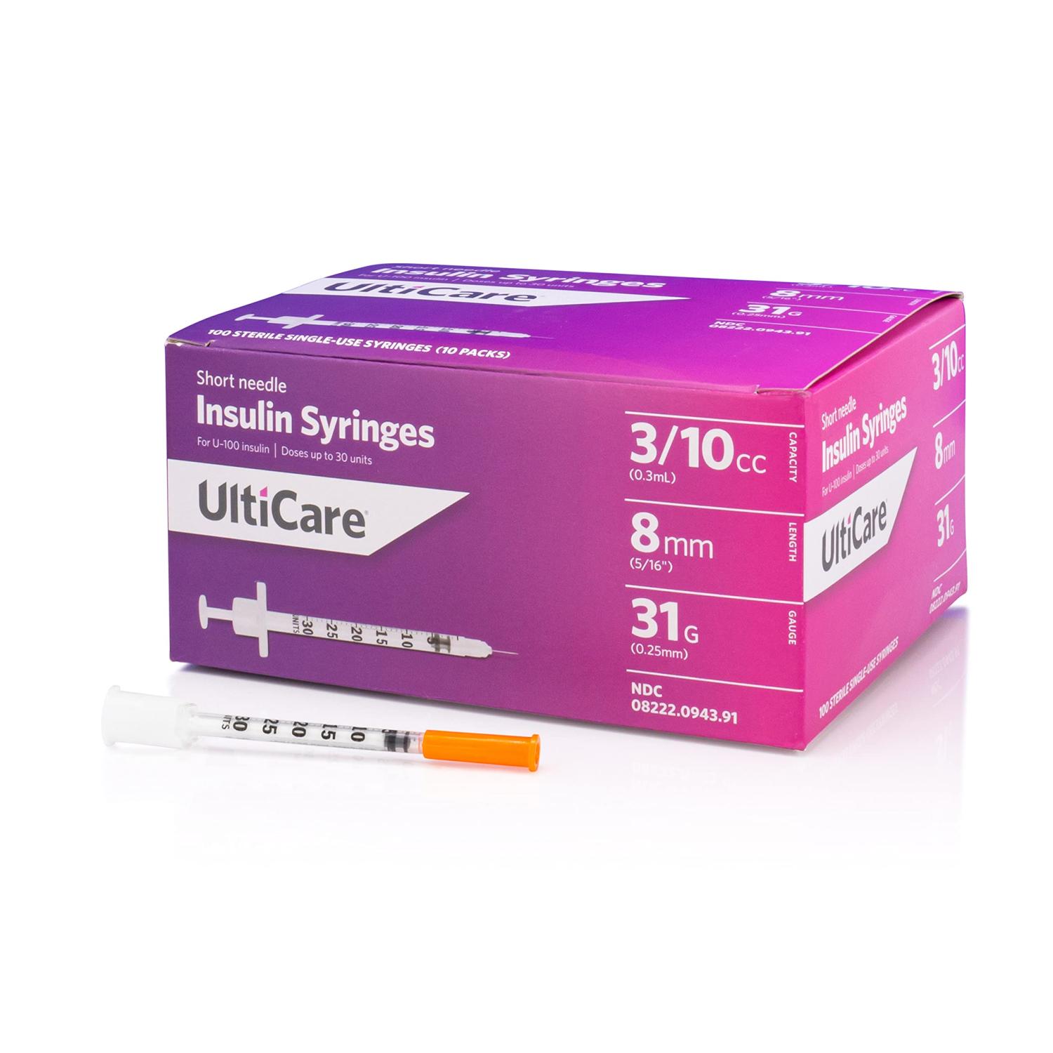 UltiCare U-100 Insulin Syringes - Comfortable & Accurate Dosing - 31G x ...