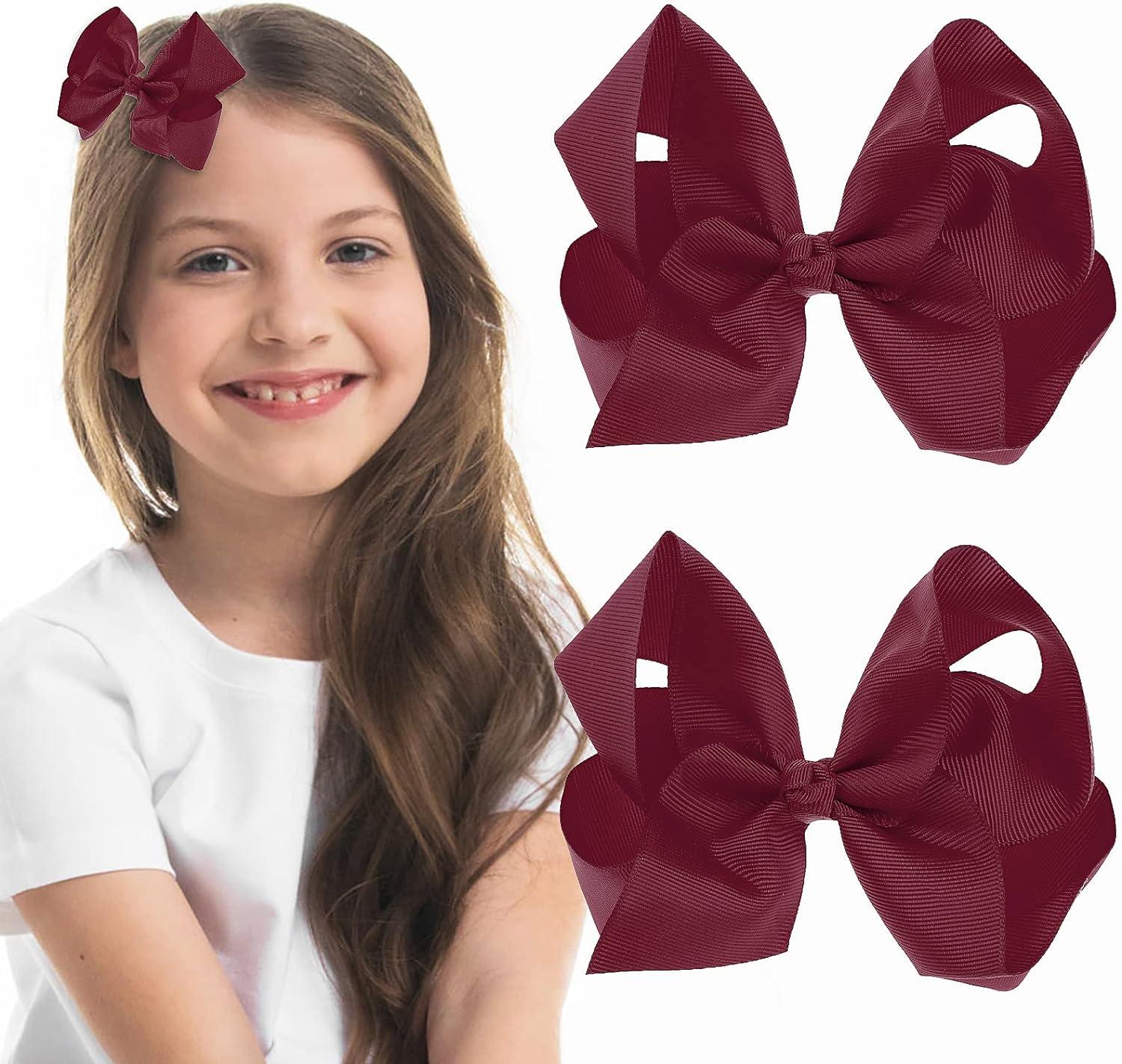 Sibba 6 Inch Vintage Ribbon Hair Bows Clips Barrettes - Set of 2, Dark ...