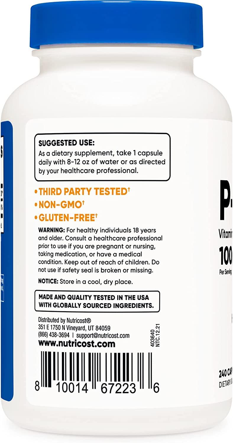 Nutricost P5P Vitamin B6 100mg 240 Capsules - Pyridoxal-5-Phosphate, Vegetarian, Non-GMO, Gluten ...