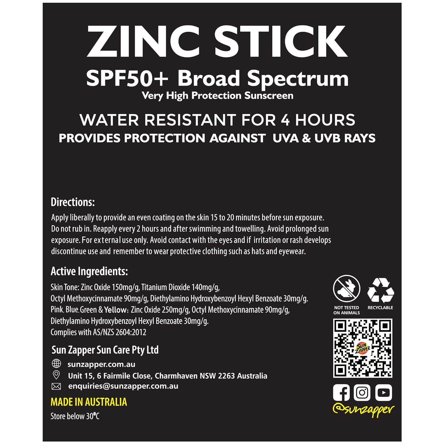 Sun Zapper Zinc Stick Mineral Sunscreen (Light Skin Tone Pink Blue ...