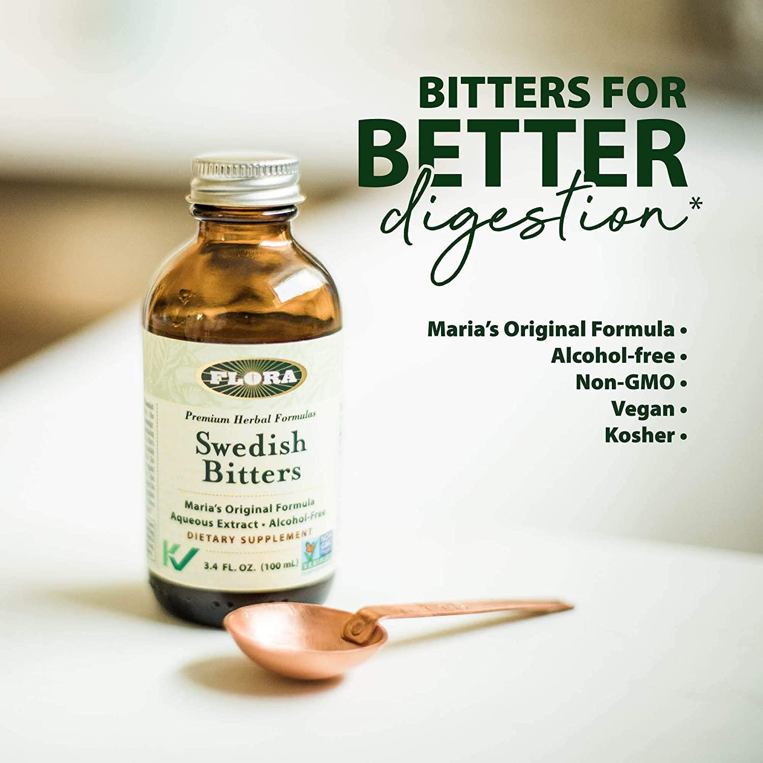 Flora Swedish Bitters Alcohol-Free 3.4 fl oz | Herbal Digestive Tonic ...