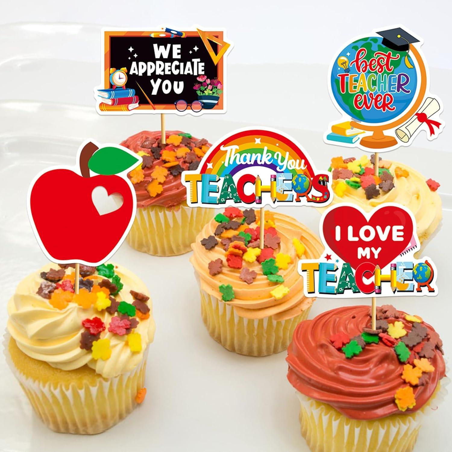 24Pcs Thank You Teacher Cupcake Toppers Thank You Cupcake Toppers ...