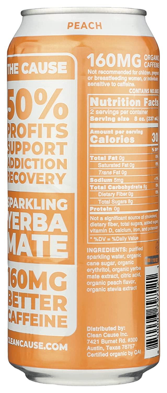 Clean Cause Peach Yerba Mate Energy Drink - 16 oz | Refreshing Boost