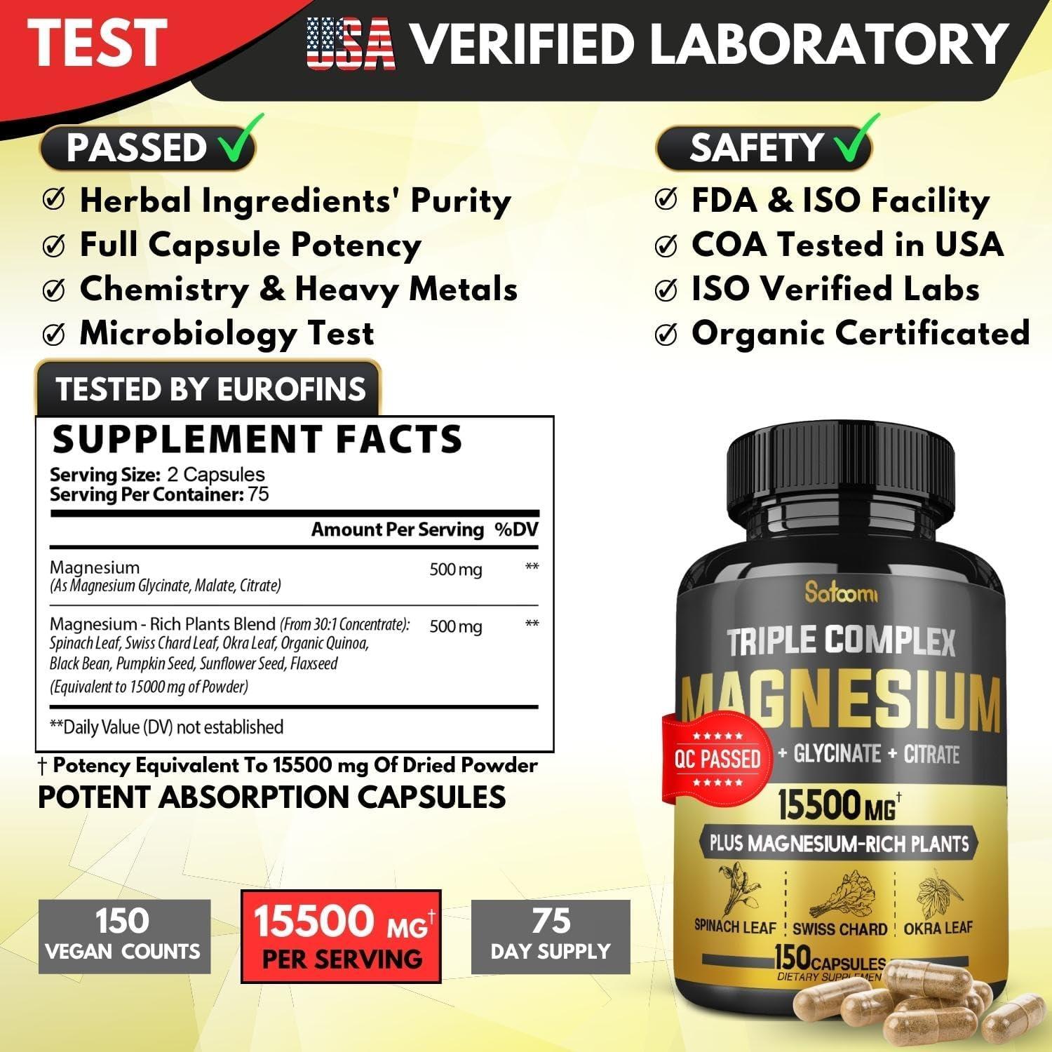 Triple Magnesium Complex 500mg Capsules - 11 Herbs Equivalent to ...