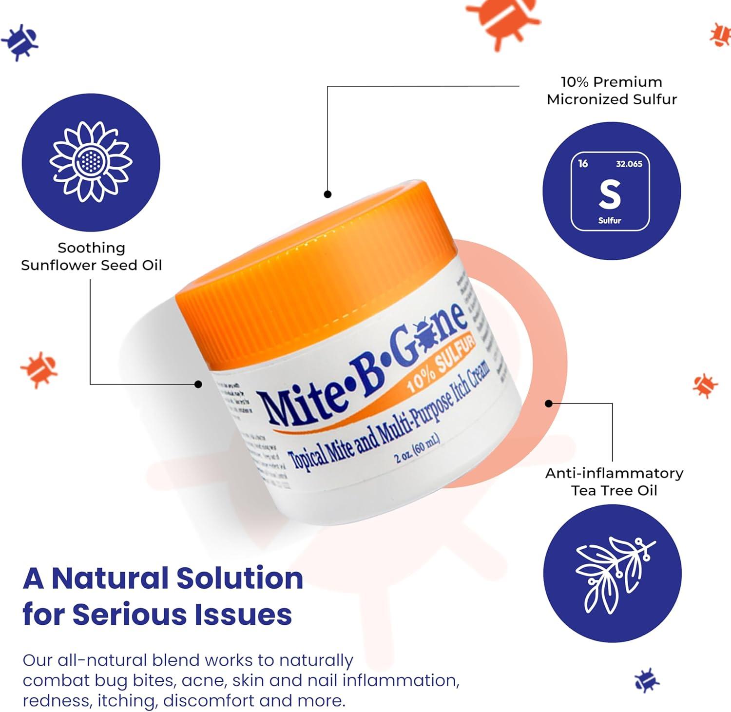 Mite-B-Gone 10% Sulfur Cream 2oz for Itch Relief - Fast & Effective All ...