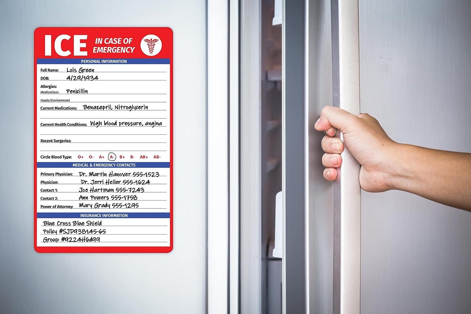ICE Medical Card for Seniors - Emergency Fridge Magnet with Marker ...