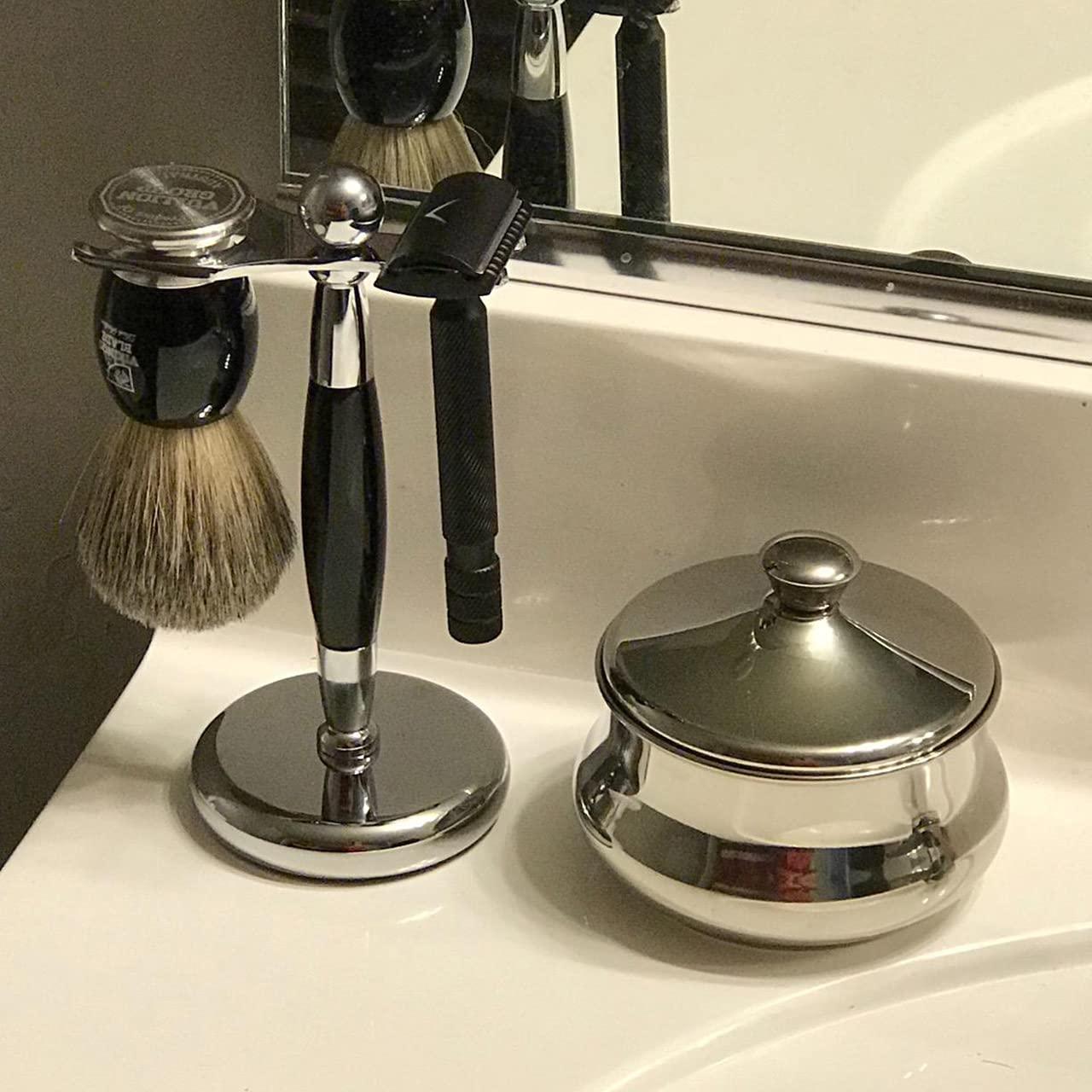 Stainless Steel Shaving Brush Stand Holder | Weighted Base | Black ...