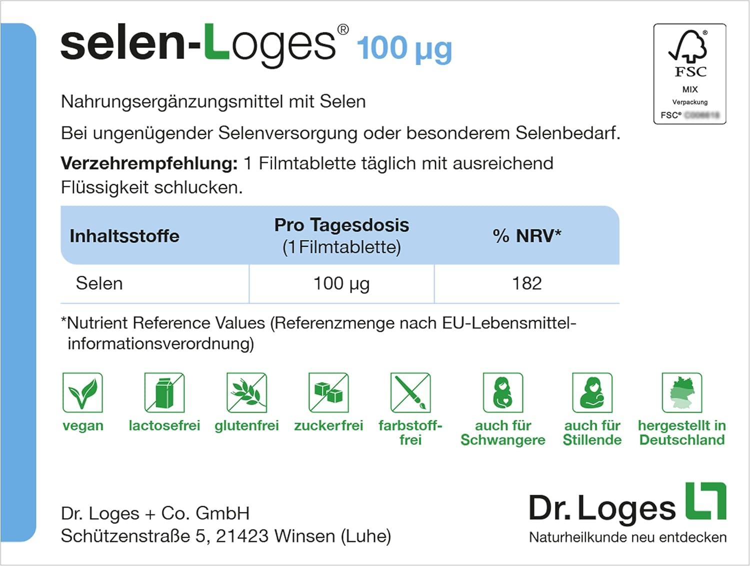 Buy selen-Loges 100 g - 60 Film-Coated Tablets | Selenium Food ...