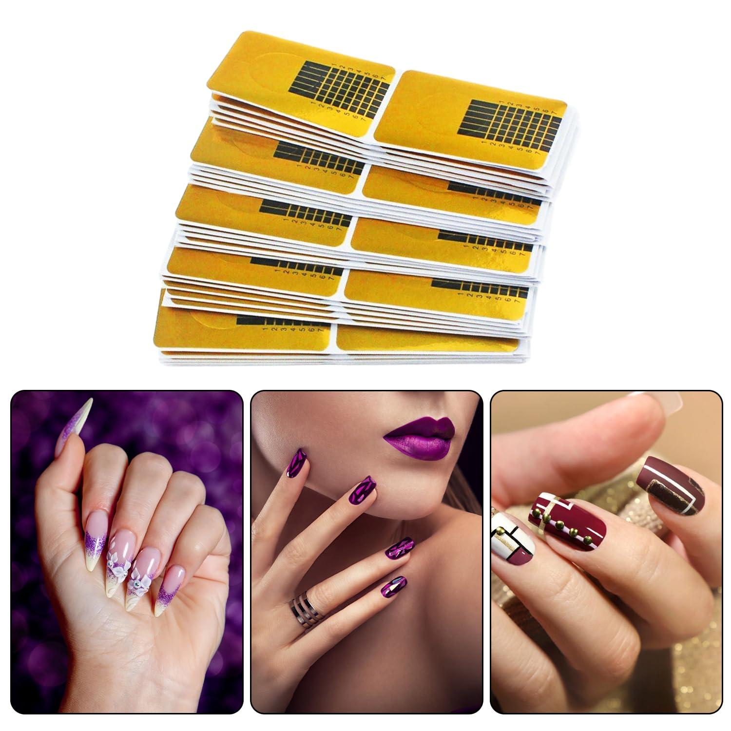 Zioya 500-Piece Nail Templates - Bendable Self-Adhesive Golden Stencils ...