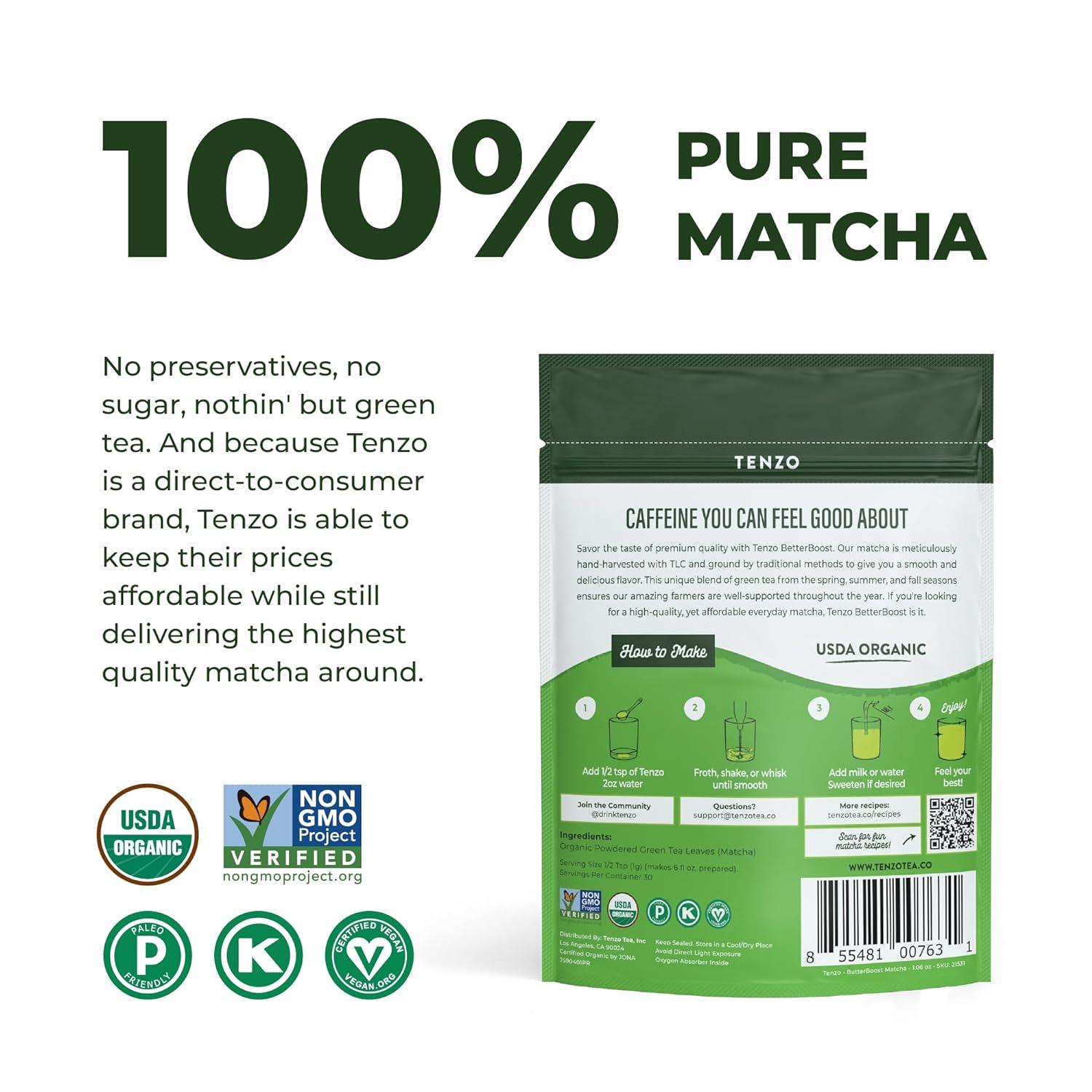 Tenzo Matcha Green Tea Powder - USDA Organic Authentic Japanese Premium ...