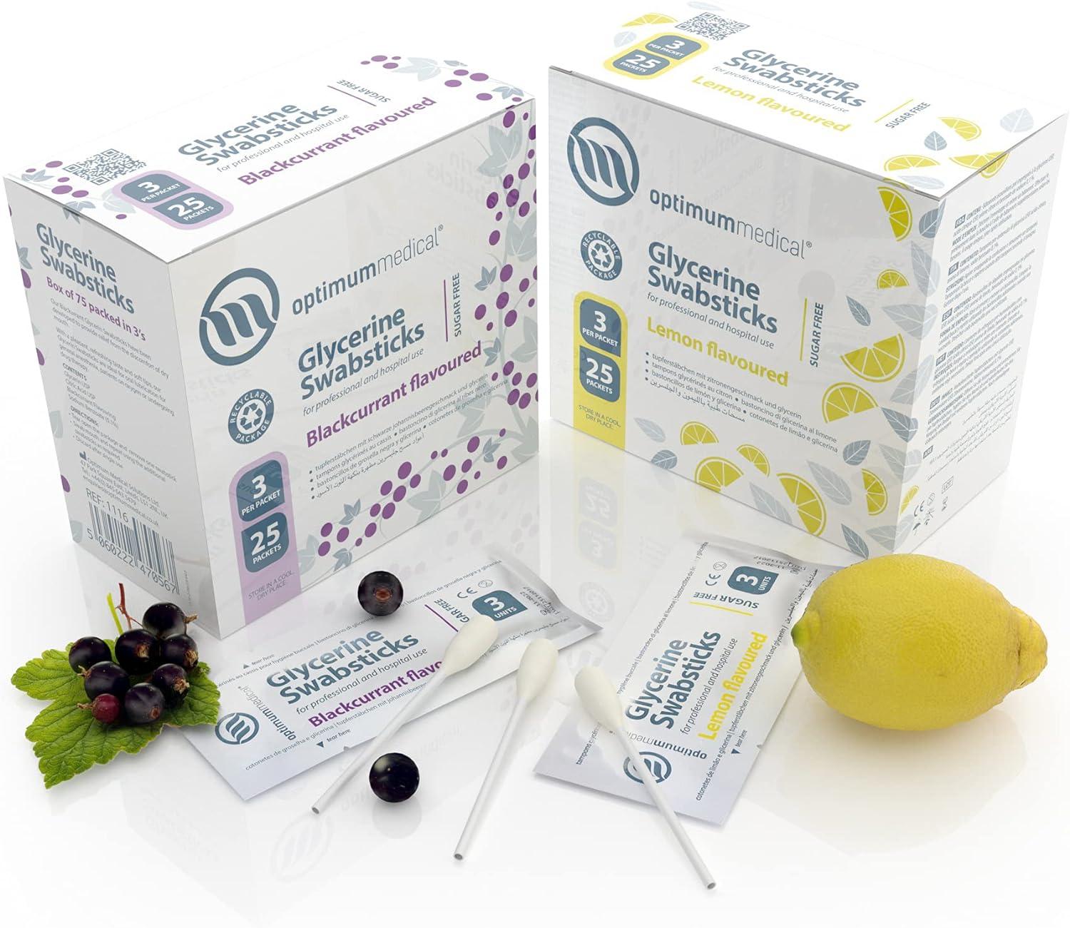 Optimum Medical Glycerin Swabsticks x75 - Lemon or Blackcurrant Flavour ...