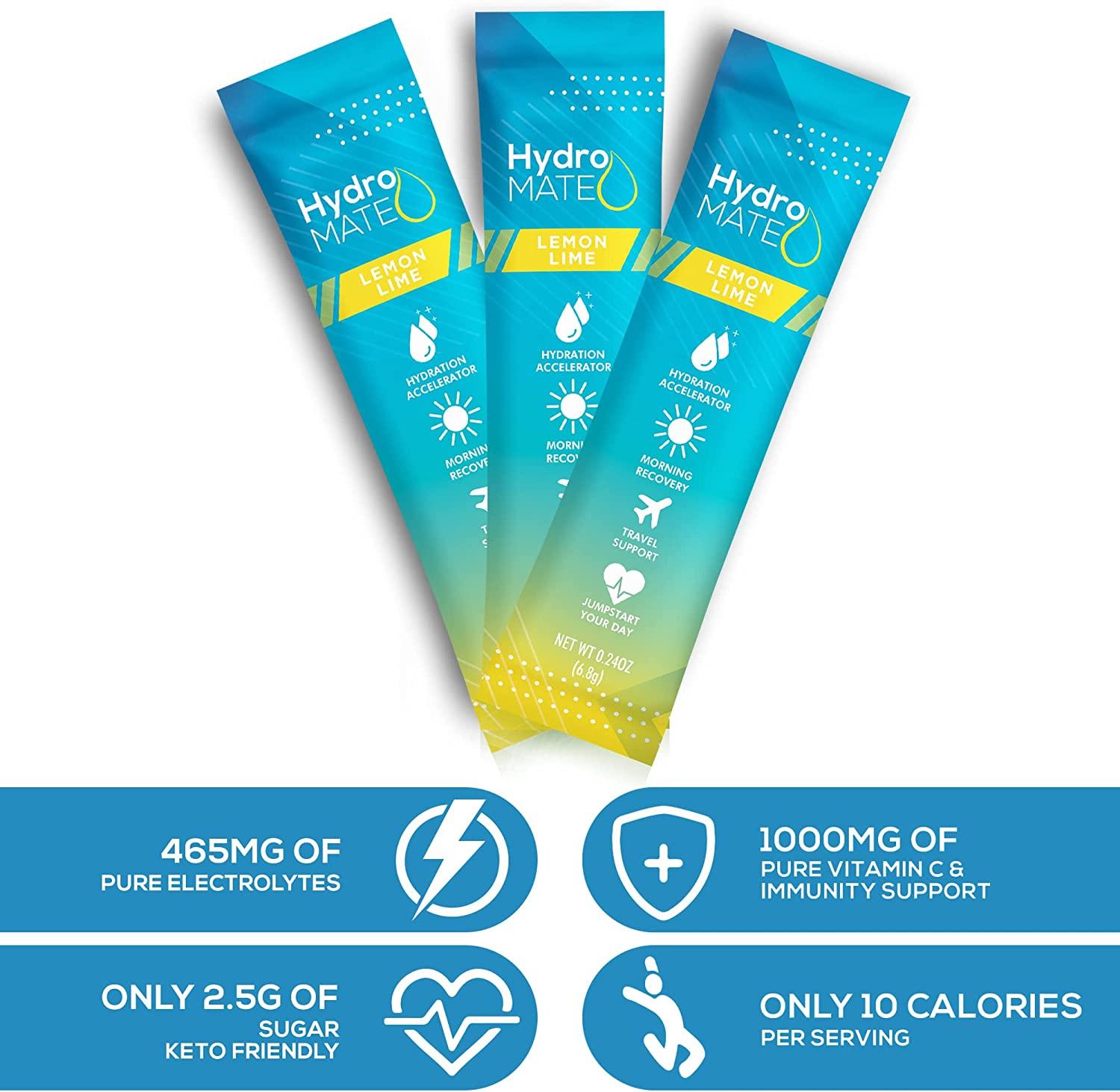 HydroMATE Electrolytes Powder Drink Mix - 30 Sticks, Low Sugar ...