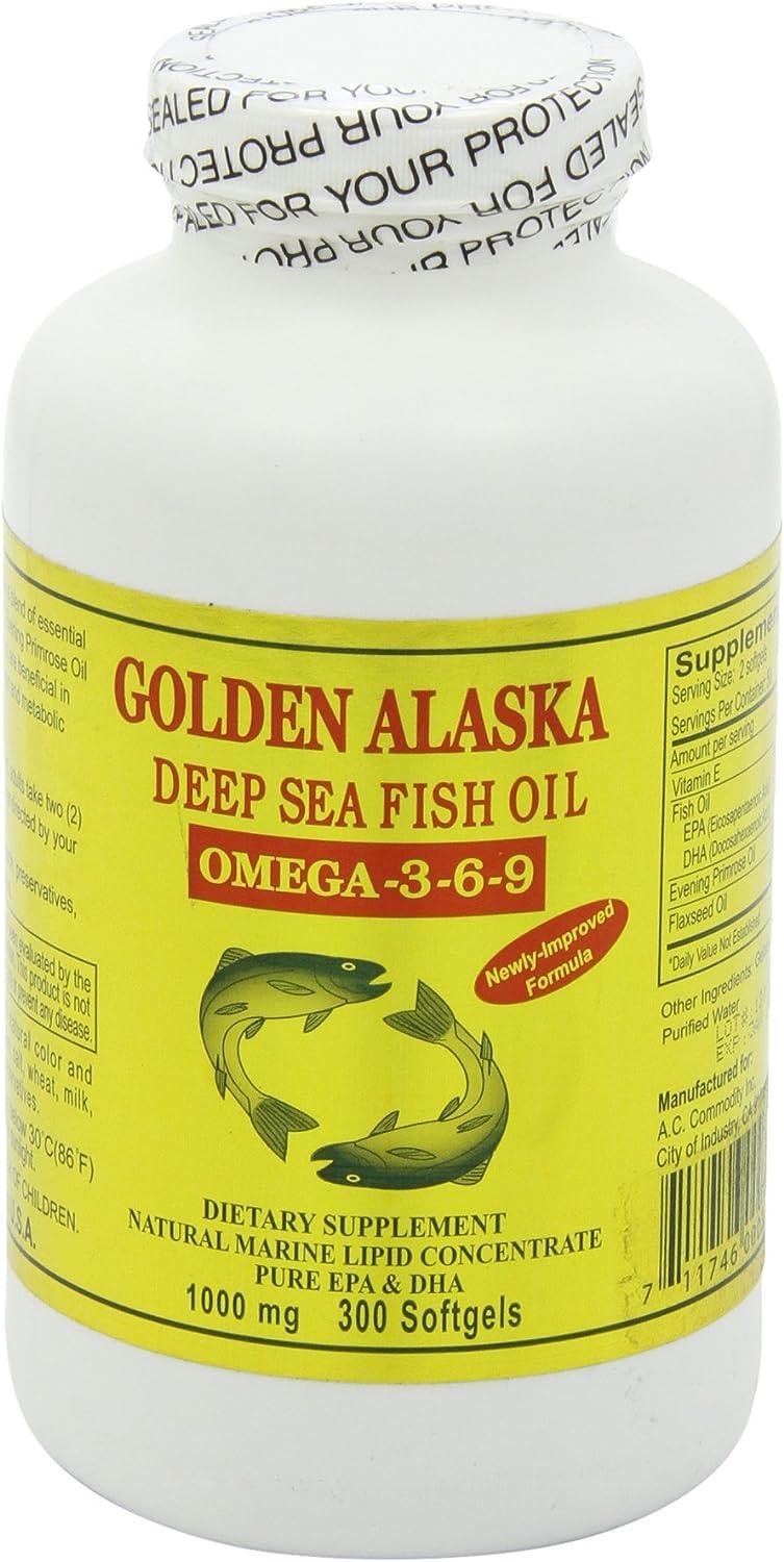 Golden Alaska Deep Sea Omega-3-6-9 Fish Oil 1000mg Softgels - 300 Count ...