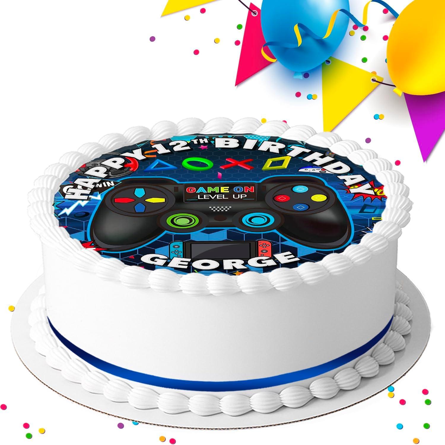 GAMING PARTY BIRTHDAY PERSONALISED EDIBLE ICING 7.5 INCH CAKE TOPPER ...