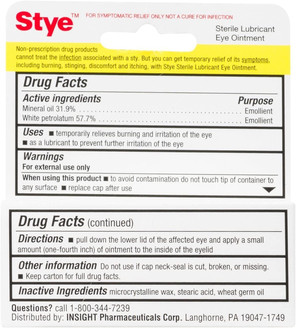 Stye Sterile Lubricant Ointment - 0.125 Ounce - Soothing Relief for Eye ...