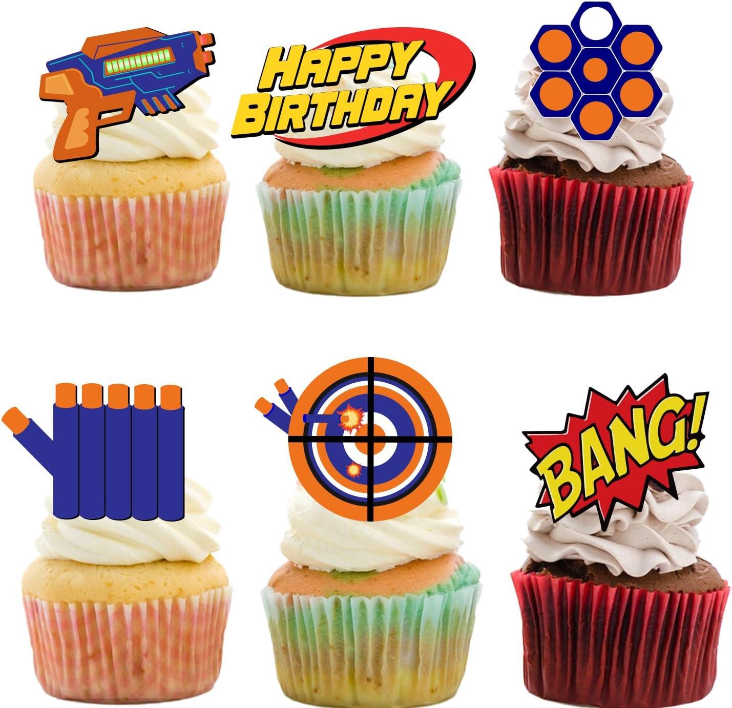 18pcs Rubber Gun Cupcake Toppers for Boys Girls Dart War Party Supplies ...