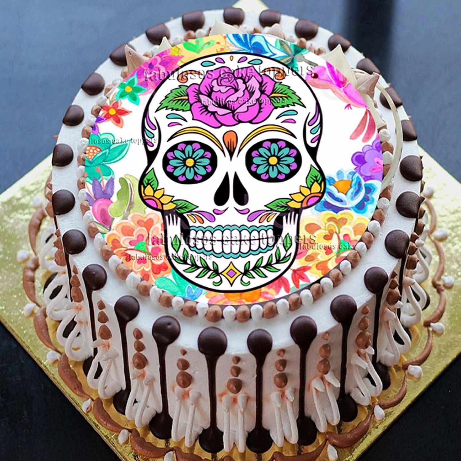 Skull Cake Topper - Edible Icing or Wafer paper - Mexican - Frieda ...