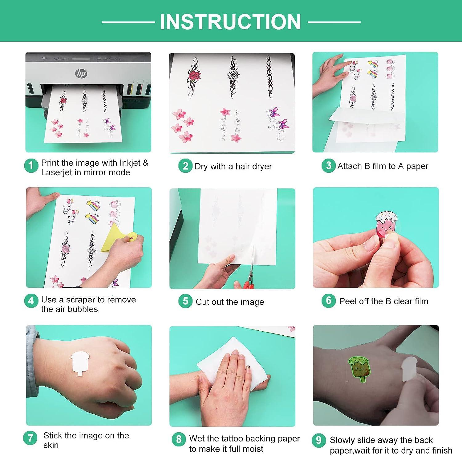 AYSOW Luminous Printable Temporary Tattoo Paper - 5 Sheets A4 Size ...