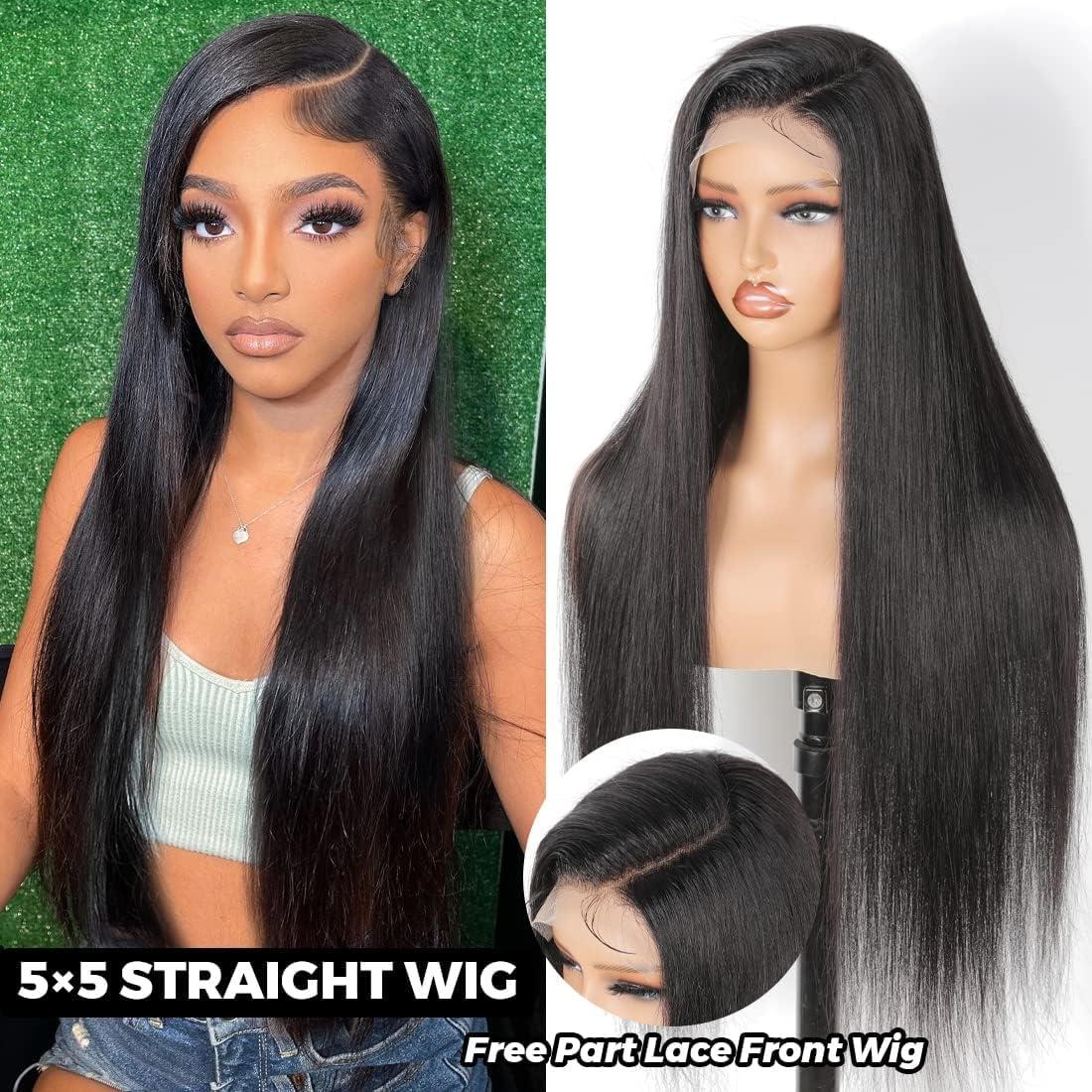 ALIPOP 5X5 HD Lace Front Human Hair Wig 20 inch - Brazilian Silk Straight Deep Parting 180% ...