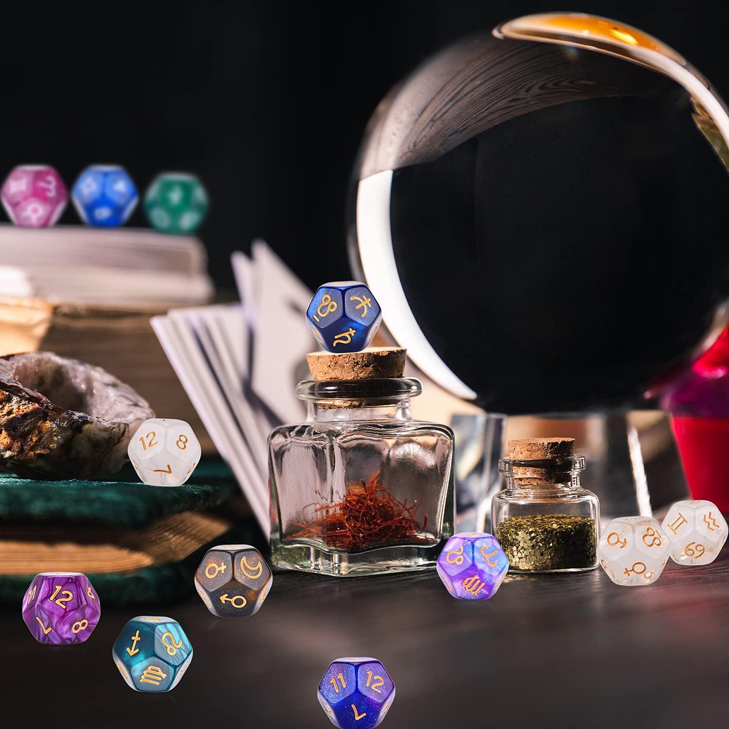 6 Sets Astrology Dice: Signs, Planets, Numbers - 12-Sided Divination ...