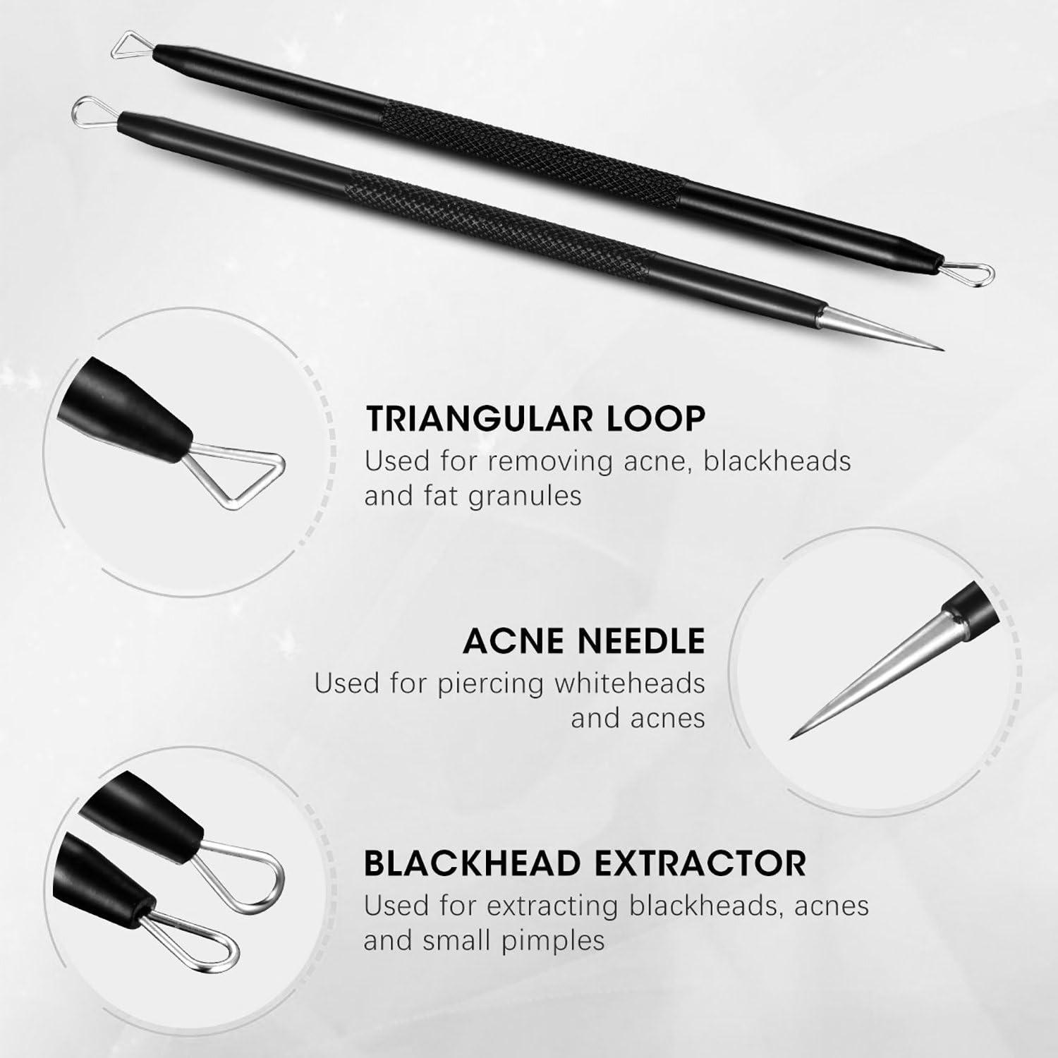 Blackhead Remover Kit 6 in 1 Tool Set Curved Tweezers Pimple Comedone ...